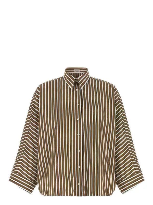 Brunello Cucinelli Monile Striped Shirt - Brown