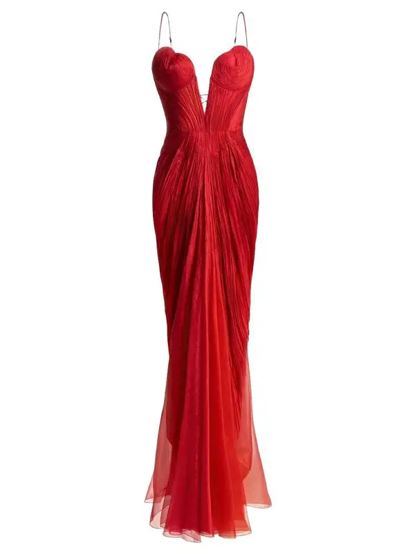 MARIA LUCIA HOHAN Cecilia Plunge-neck Maxi Dress - Red