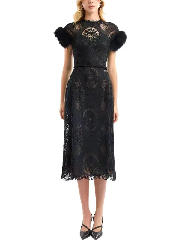 GEMY MAALOUF Lace And Feathers Midi Dress - Black