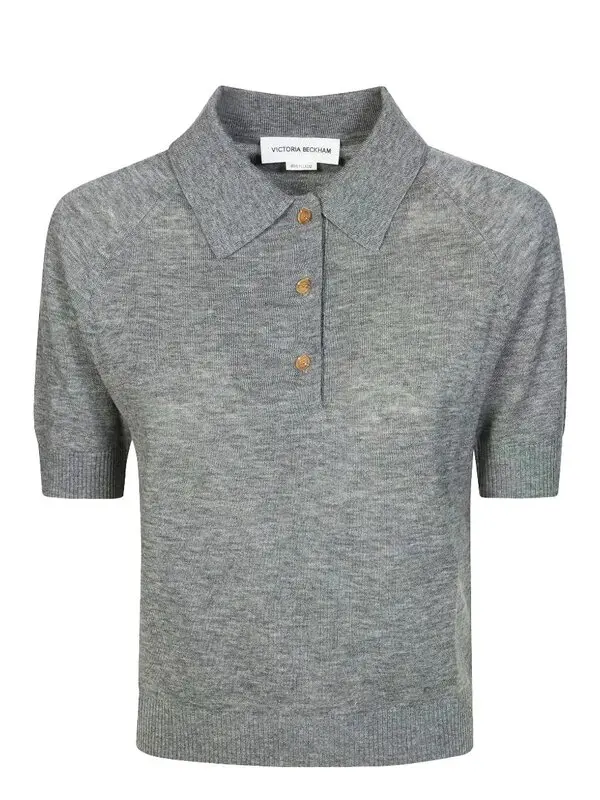 Victoria Beckham Button Polo Top - Grey