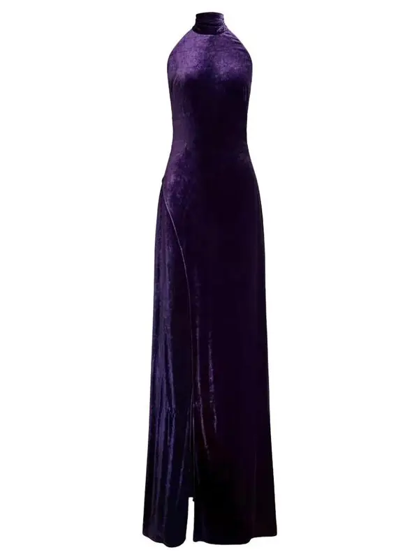 Ralph Lauren Halter-neck Velvet Maxi Dress - Purple