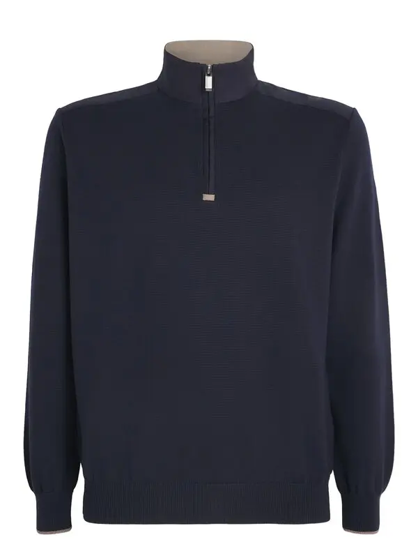 Paul & Shark Virgin Wool-silk Quarter-zip Sweater - Navy