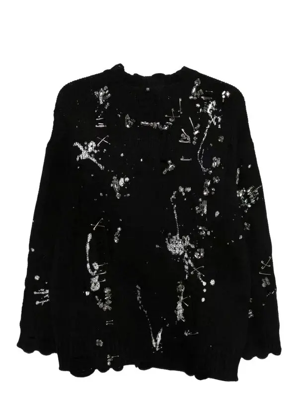 R13 Merino Wool Sweater With Crystal And Pin Embellishments - Black
