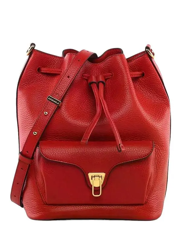 COCCINELLE Medium Drawstring Leather Bucket Bag - Red