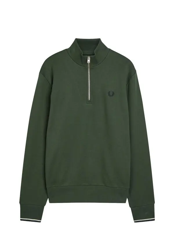 Fred Perry Logo-embroidered Half-zip Sweatshirt - Dark Green