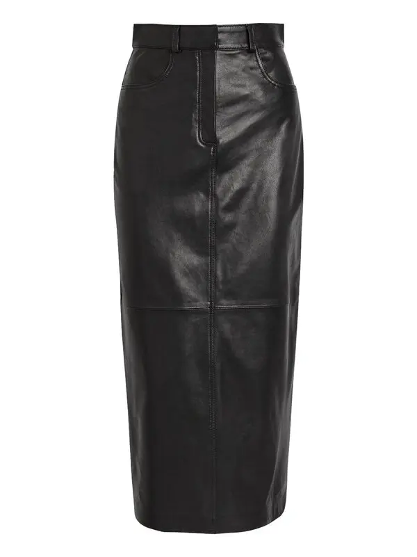 Nour Hammour Ghalia Panelled Leather Midi Skirt - Black