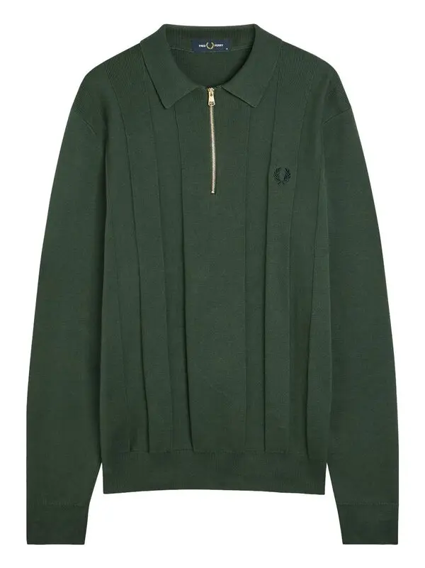Fred Perry Logo-embroidered Fine-knit Cotton Jumper - Dark Green