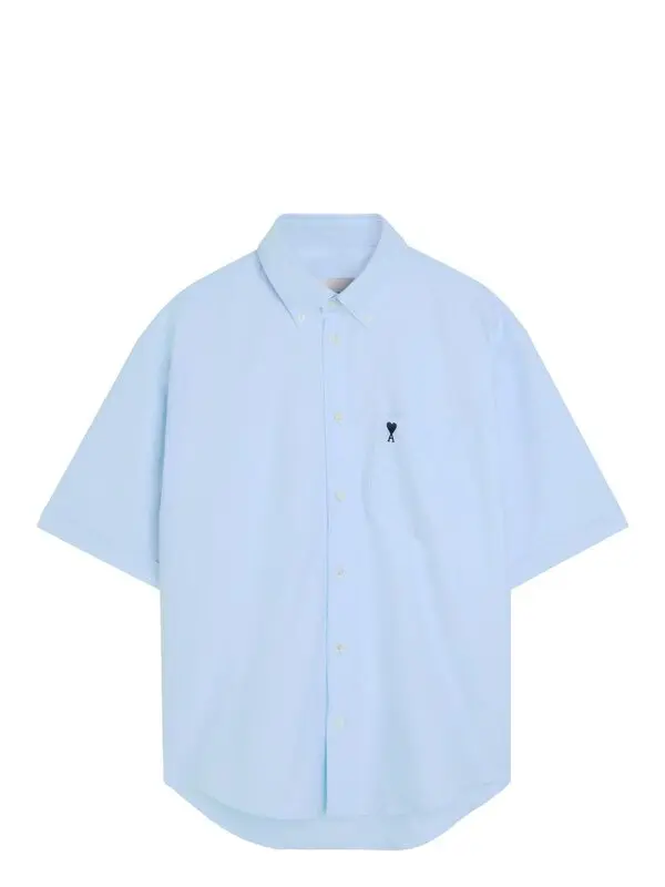 Ami Logo-embroidered Cotton Gabardine Shirt - Blue