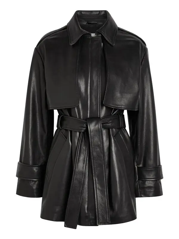 Nour Hammour Priya Belted Leather Jacket - Black
