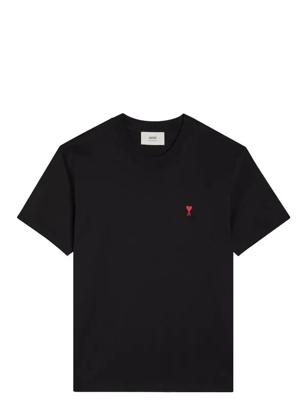Ami Logo-embroidered Cotton T-shirt - Black
