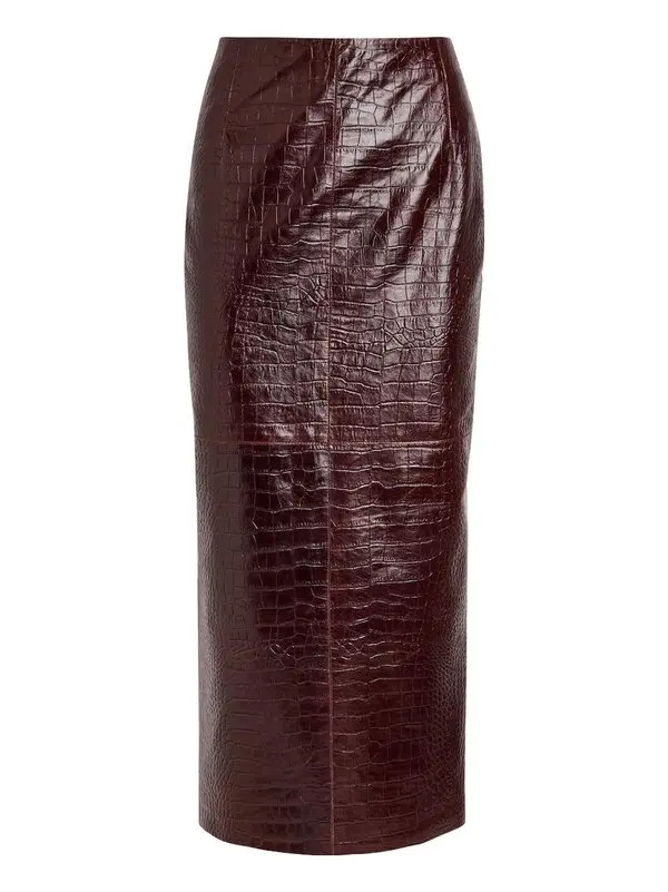 Nour Hammour Elyse Crocodile-effect Leather Midi Skirt - Black