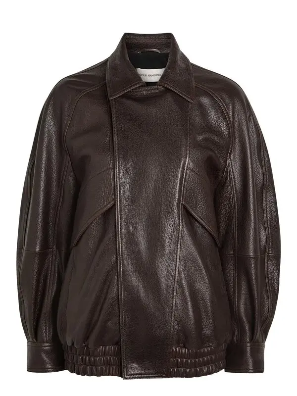 Nour Hammour Grained Leather Jacket - Dark Brown