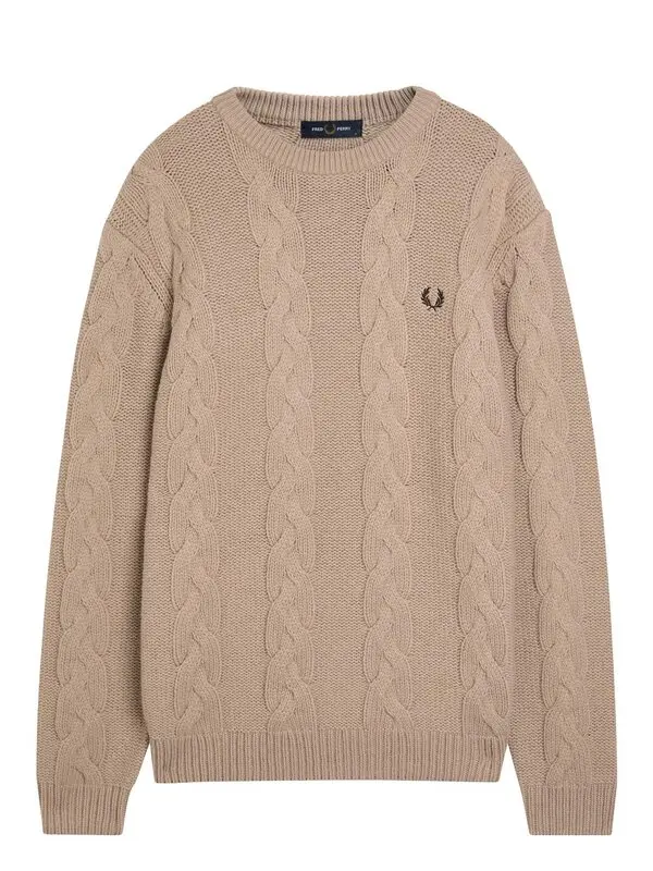 Fred Perry Logo Cable-knit Wool-blend Jumper - Cream