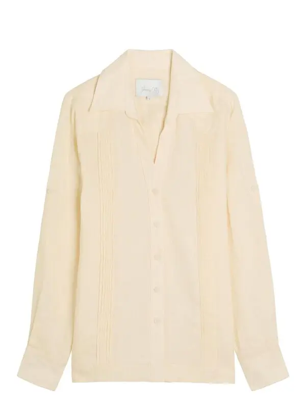 Johanna Ortiz Manly Guayabera Pleated Linen Shirt - Ecru