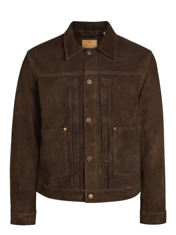 Nudie Jeans Dante Pleated Suede Jacket - Dark Brown