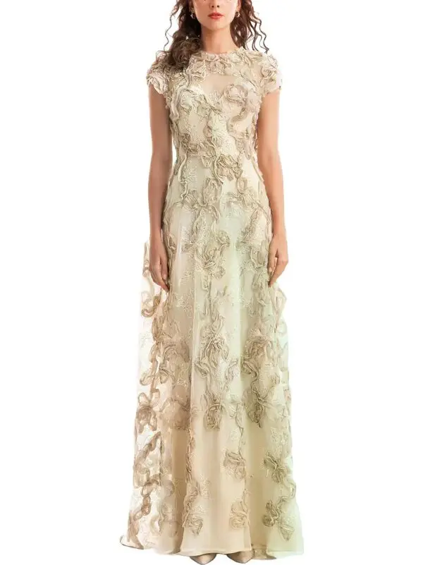 GEMY MAALOUF 3d Floral Embroidered Gown - Neutrals