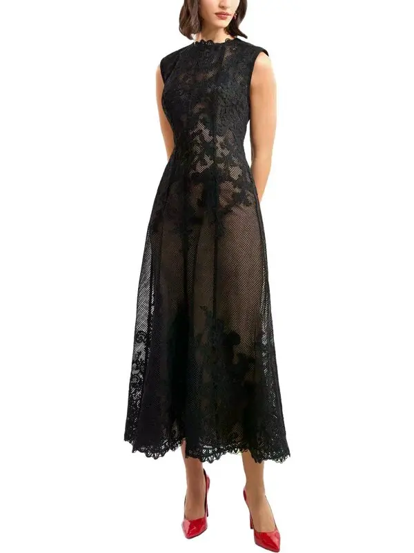 GEMY MAALOUF Embroidered Sleeveless Midi Dress - Black