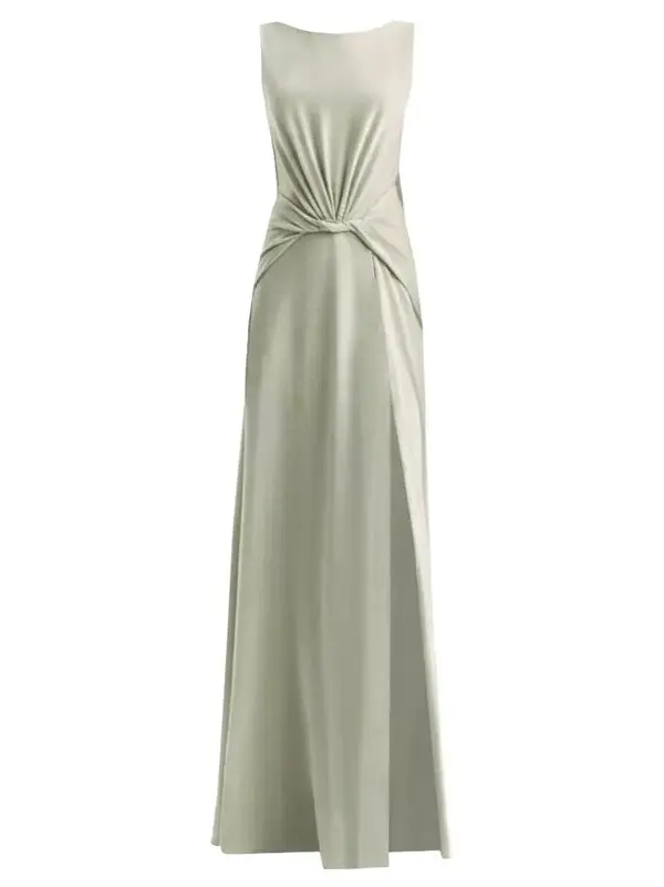 GEMY MAALOUF Draped Satin Knot-waist Dress - Green