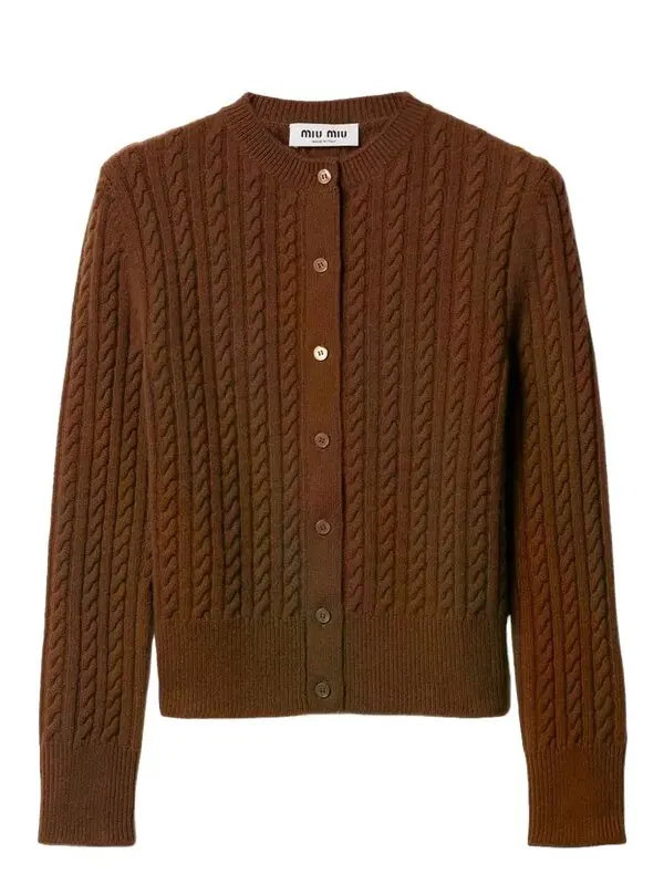 Miu Miu Cable-knit Logo Cardigan - Brown