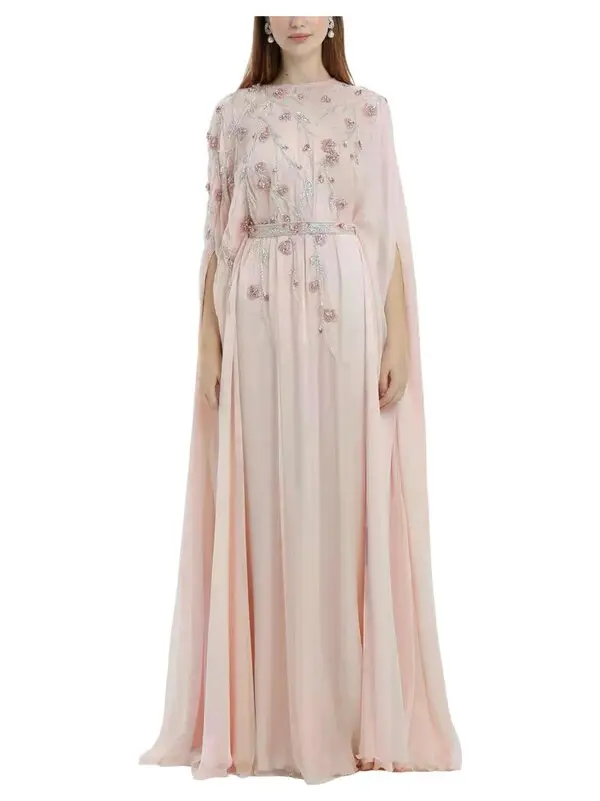 DINA MELWANI Floral Beaded Maxi Dress - Pink