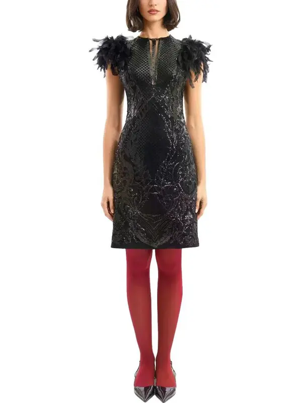 GEMY MAALOUF Sequined Feather Mini Dress - Black