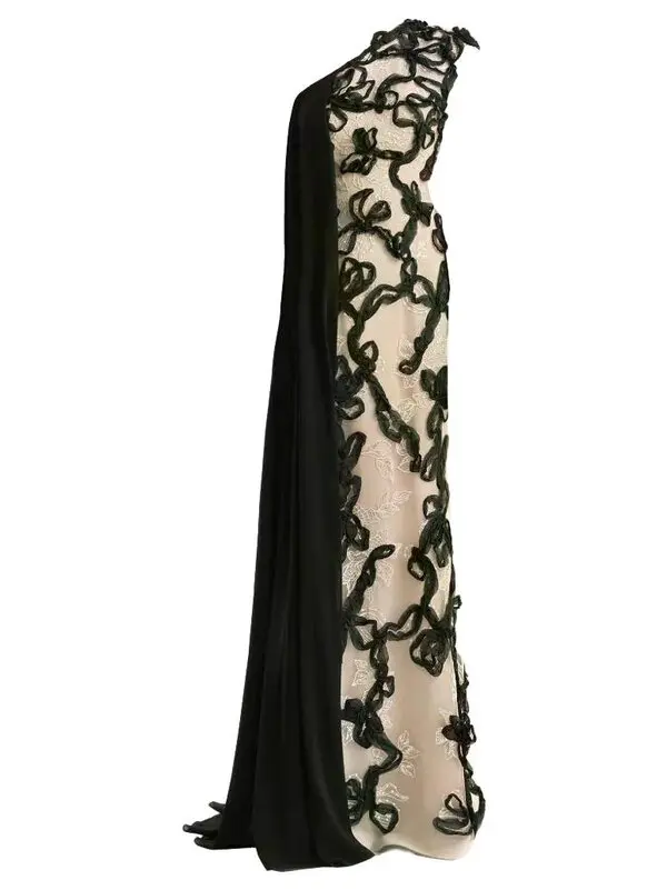 GEMY MAALOUF One-shoulder 3d Embroidered Dress - Neutrals