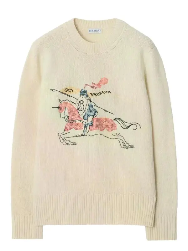 Burberry Equestrian Knight Design Motif Cross-stitch Sweater - Neutrals