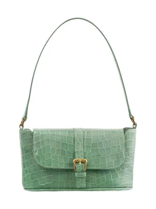 By Far Miranda Croco-embossed Leather Shoulder Bag - Green