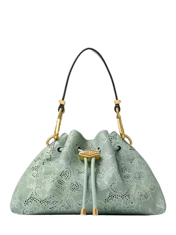 JIMMY CHOO Small Cinch Perforated-detail Shoulder Bag - Green