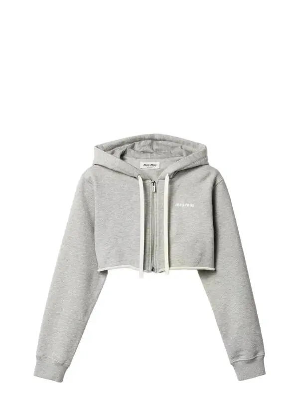 Miu Miu Raw-cut Zip-up Cropped Hoodie - Grey