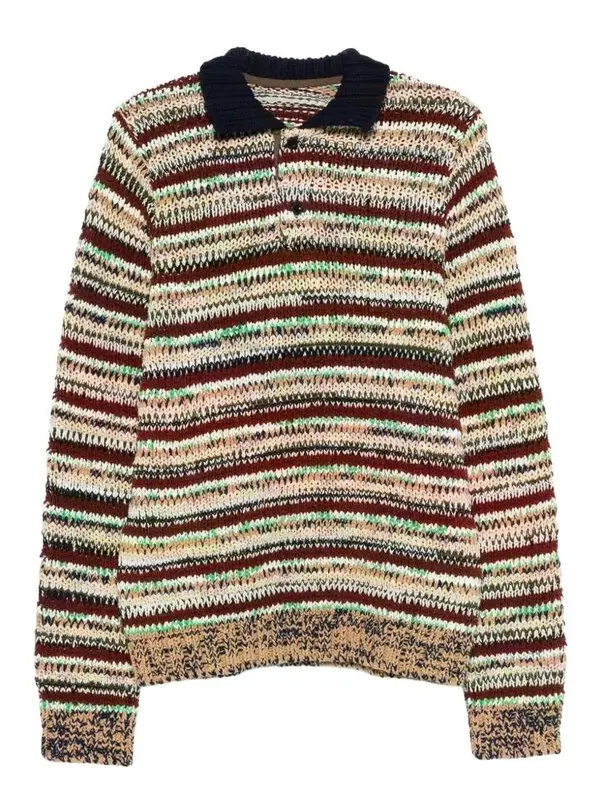 Sacai Striped Polo Knitwear - Brown