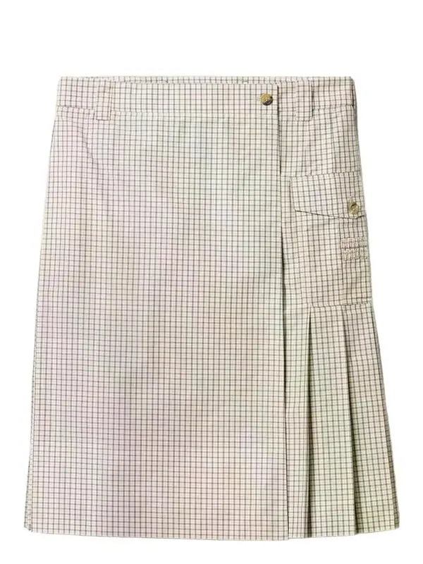 Miu Miu Checked Pleated Midi Skirt - Neutrals