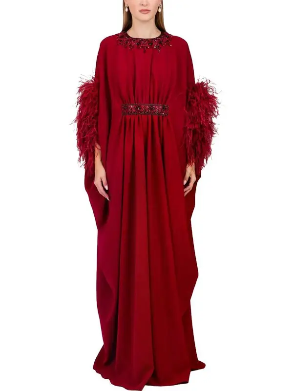 DINA MELWANI Feather-sleeve Maxi Dress - Red