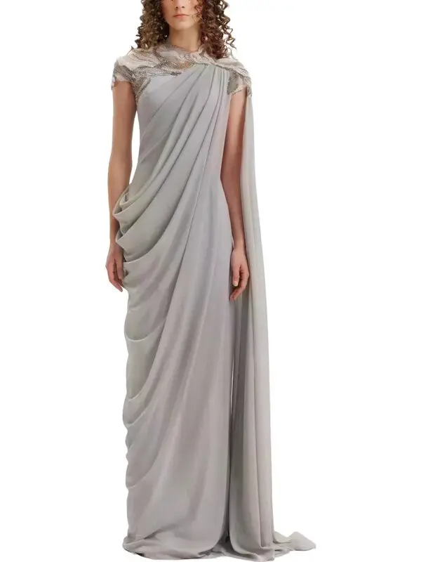 GEMY MAALOUF Embroidered Draped Dress - Grey