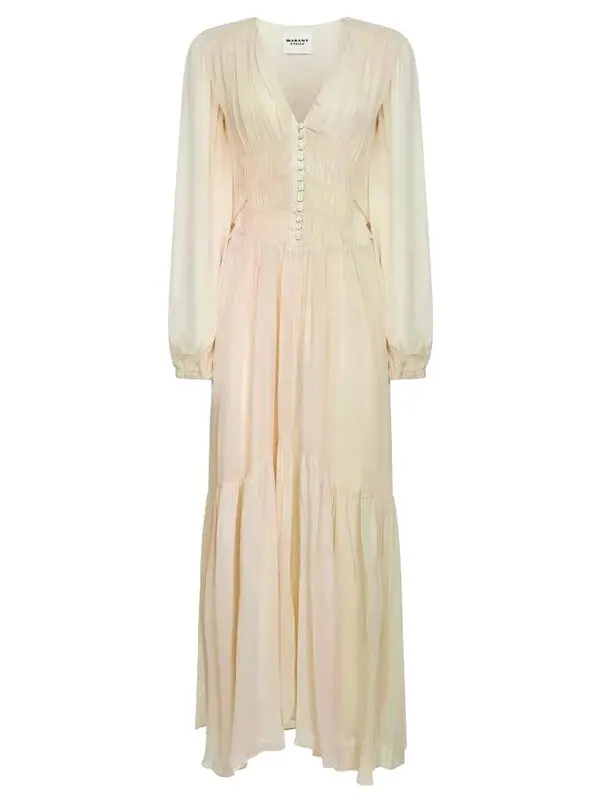 MARANT ETOILE Pleated V-neck Maxi Dress - Neutrals