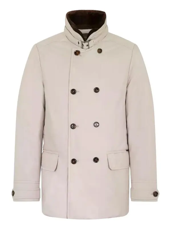 MOORER Lined Collar Double-breasted Coat - Neutrals