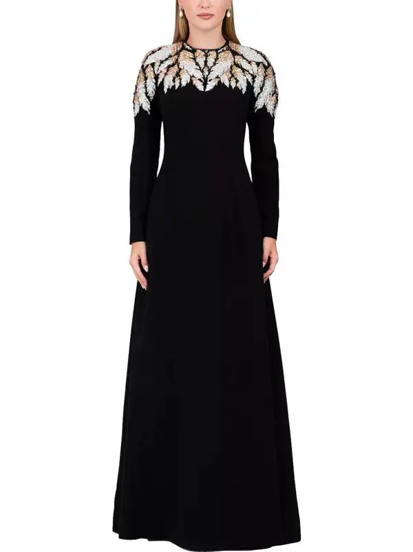 DINA MELWANI Crystal-leaf Maxi Dress - Black