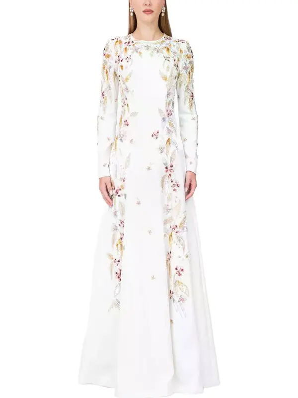DINA MELWANI Floral-embellished Dress - White