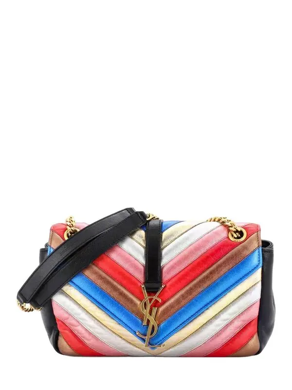 Saint Laurent Classic Monogram Slouchy Envelope Multicolor Matelasse Chevron Leather Medium Satchel - Black