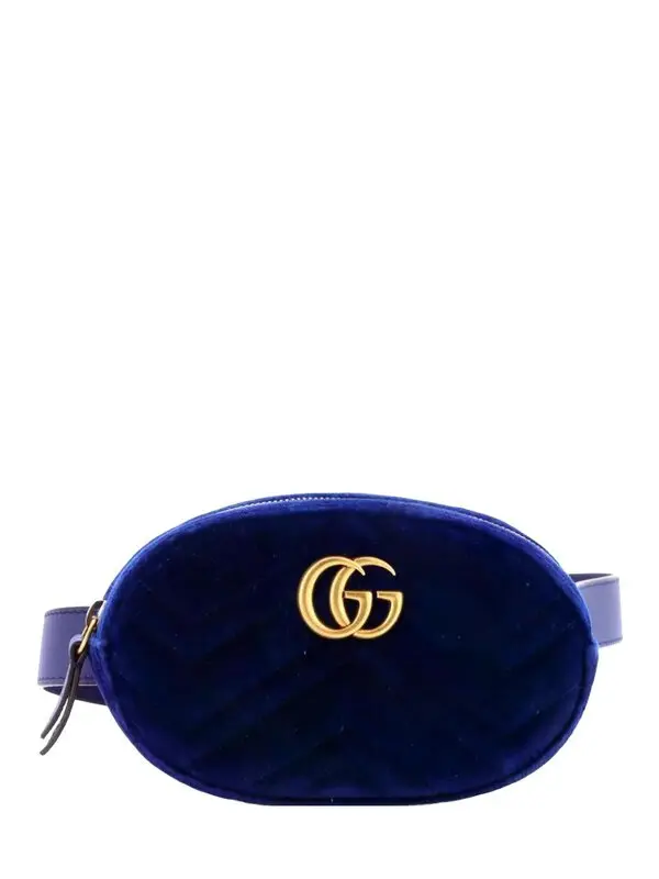 Gucci Gg Marmont Matelassé Velvet Belt Bag - Blue