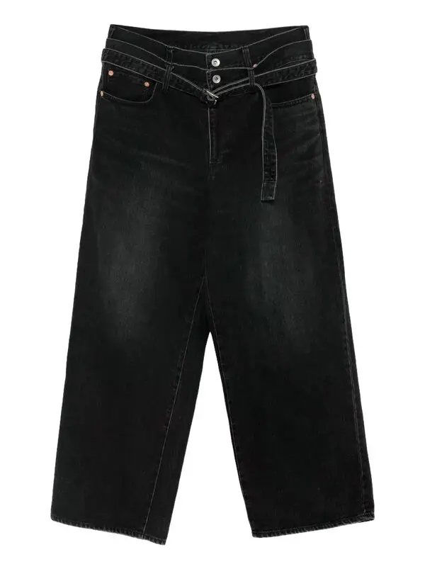Sacai Belted High-waisted Denim - Black