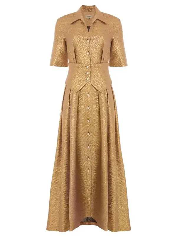 TEMPERLEY LONDON Rita Buttoned Maxi Shirt Dress - Gold