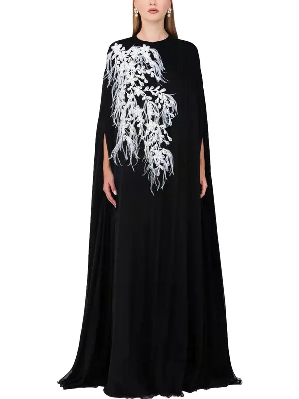 DINA MELWANI Feather-print Maxi Dress - Black
