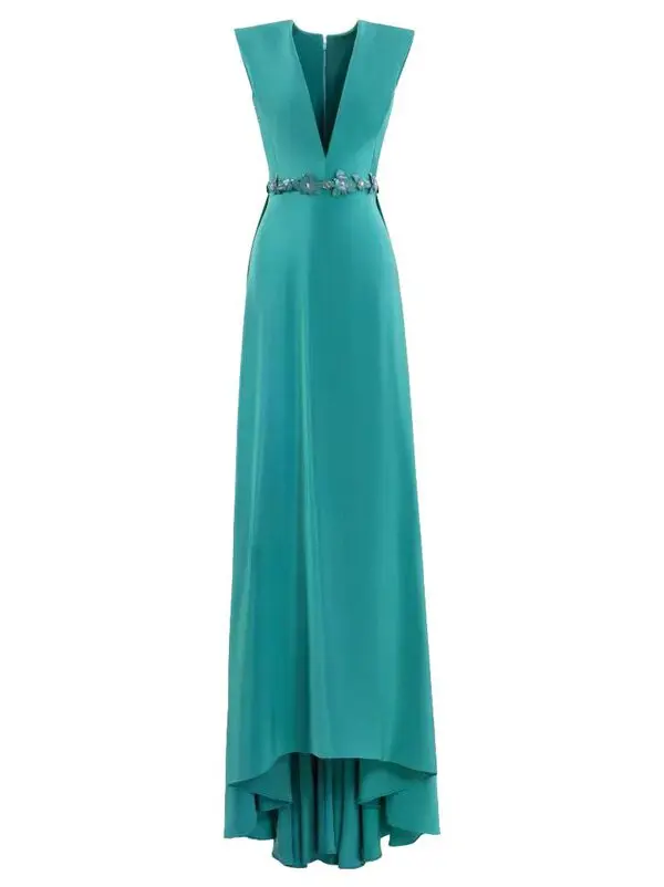 SAIID KOBEISY V-neck Sleeveless Maxi Dress With Floral Belt - Blue