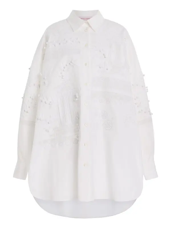 Carolina Herrera Embroidered Stretch-cotton Button-down Top - White