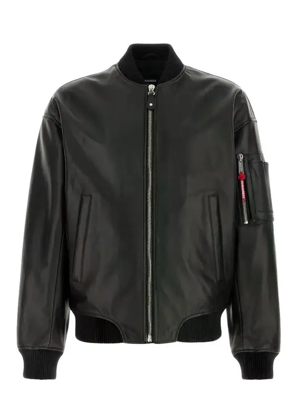 Dsquared2 Ribbed-trim Leather Jacket - Black