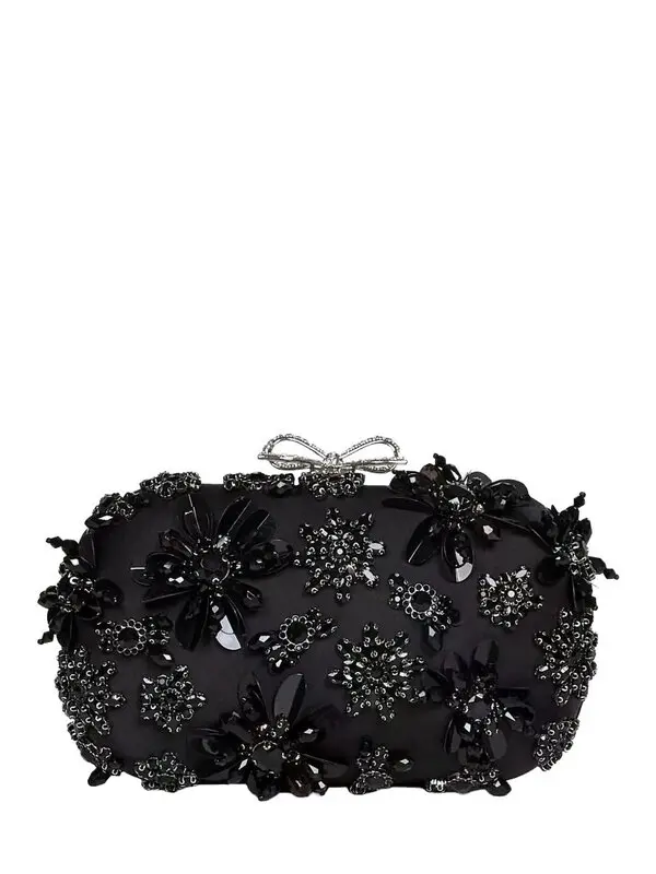 SELF-PORTRAIT Crystal-embellished Floral Clutch - Black