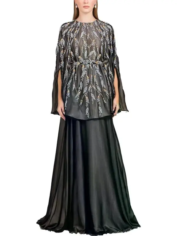 DINA MELWANI Embroidered Maxi Dress - Black