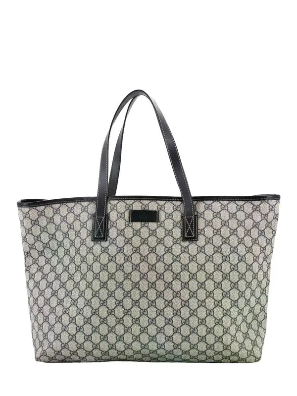 Gucci Plus Gg Coated Canvas With Leather Large Tote Bag - Brown