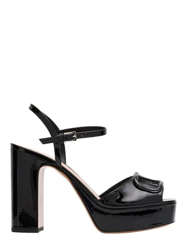 Valentino Garavani 115mm Vlogo Signature Patent Leather Platform Sandals - Nero